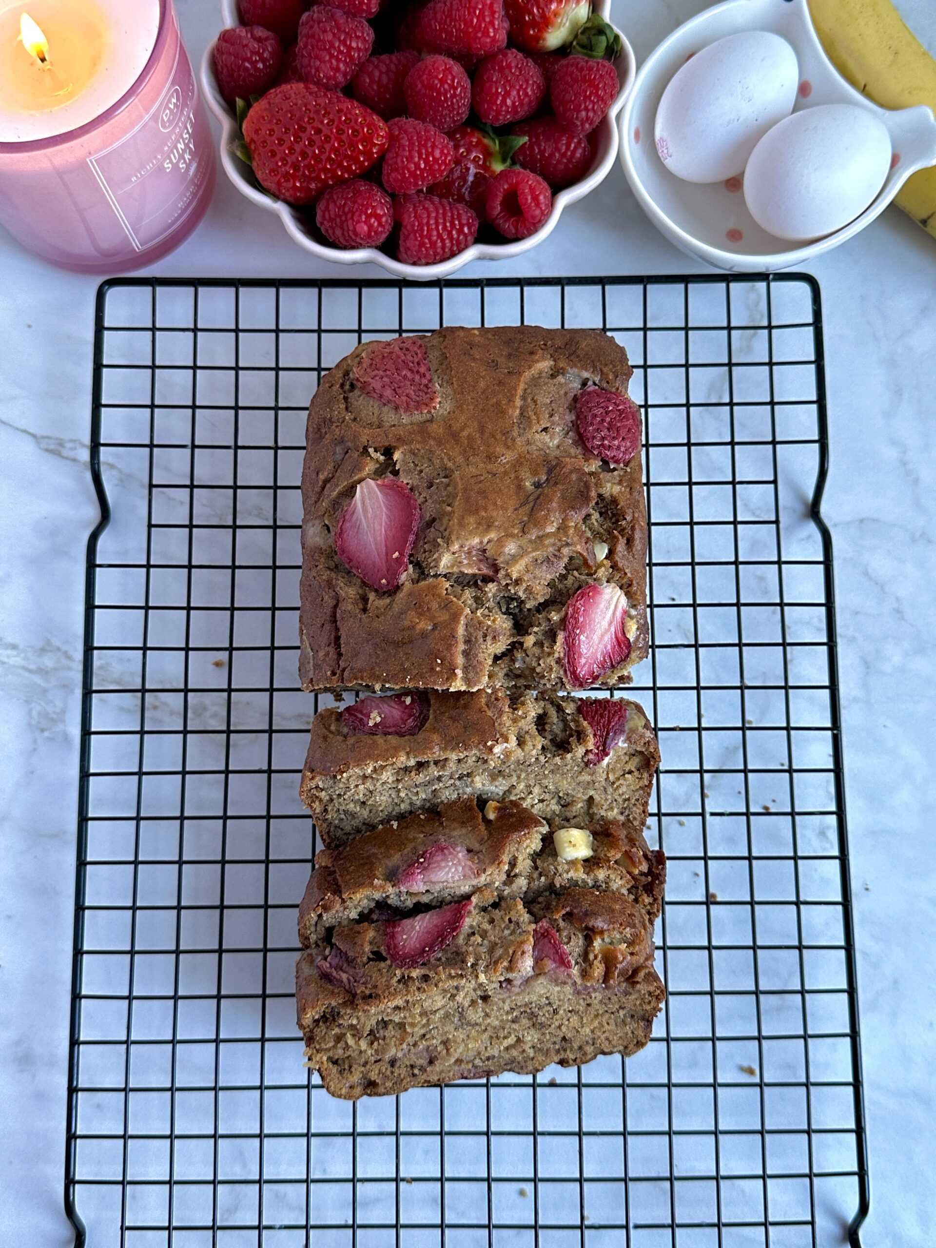 White Chocolate Strawberry Banana Bread - Izzy's Kitchen